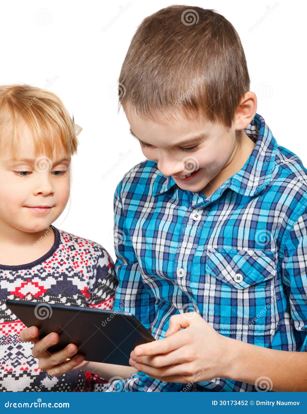 Children Playing with a Tablet Computer Stock Photo - Image of isolated ...