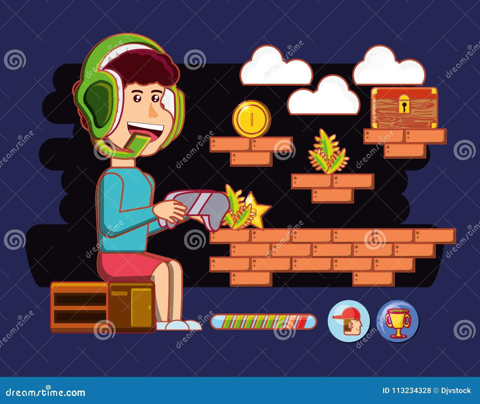 Boy Playing with Video Game Console Stock Vector - Illustration of ...