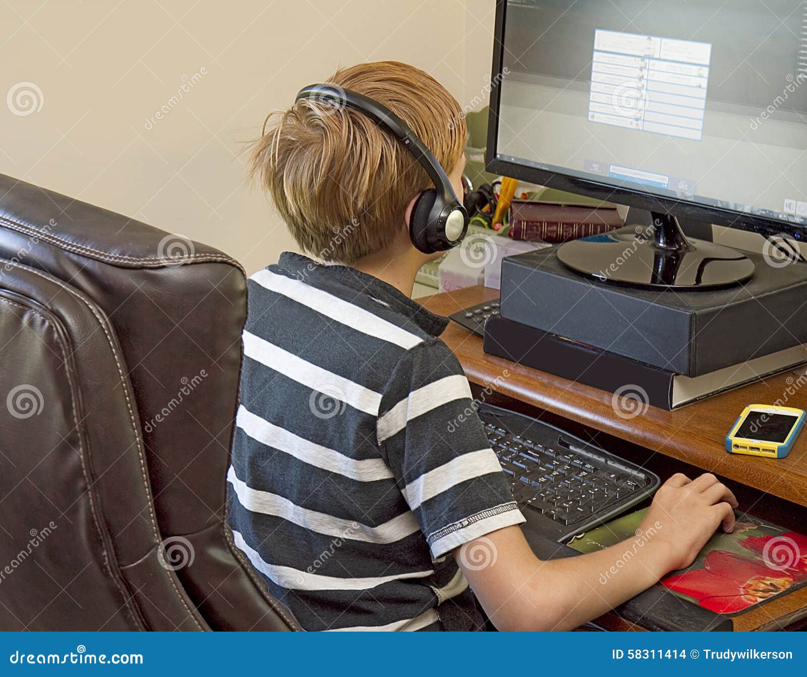 Boy Playing Video Games on Computer Stock Photo - Image of male ...