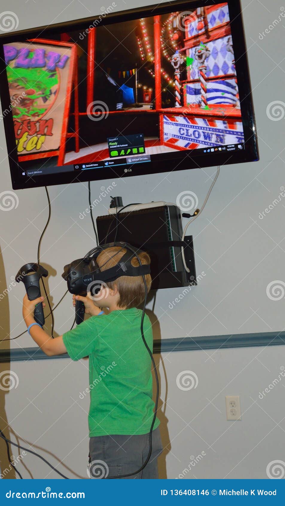 Boy Playing Virtual Reality - Game Screen Headset and Controllers ...