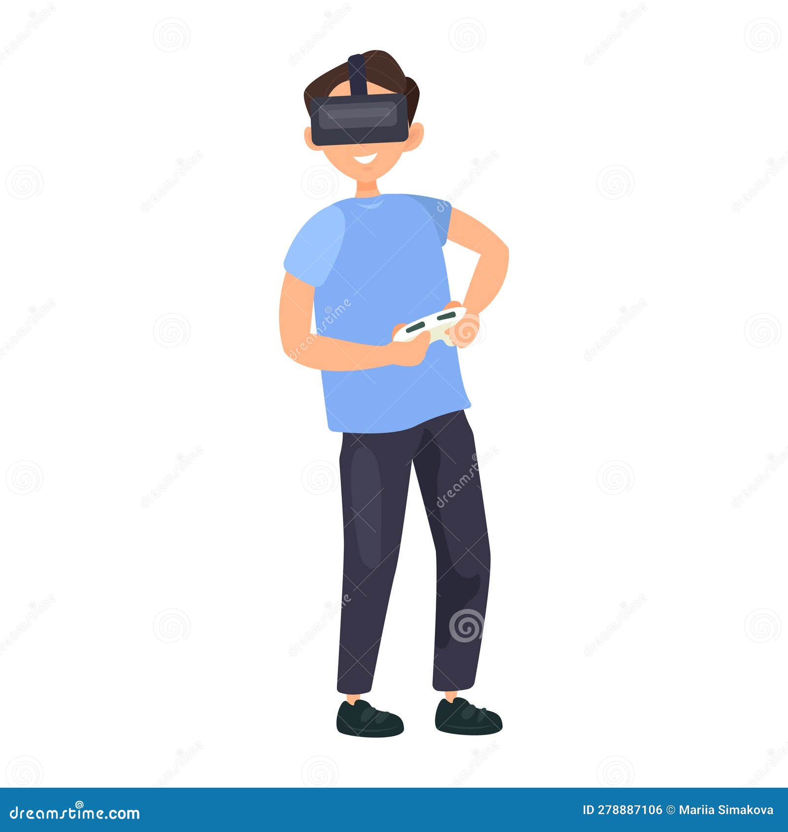 Boy Playing Vr Game Illustration in Color Cartoon Style. Editable ...