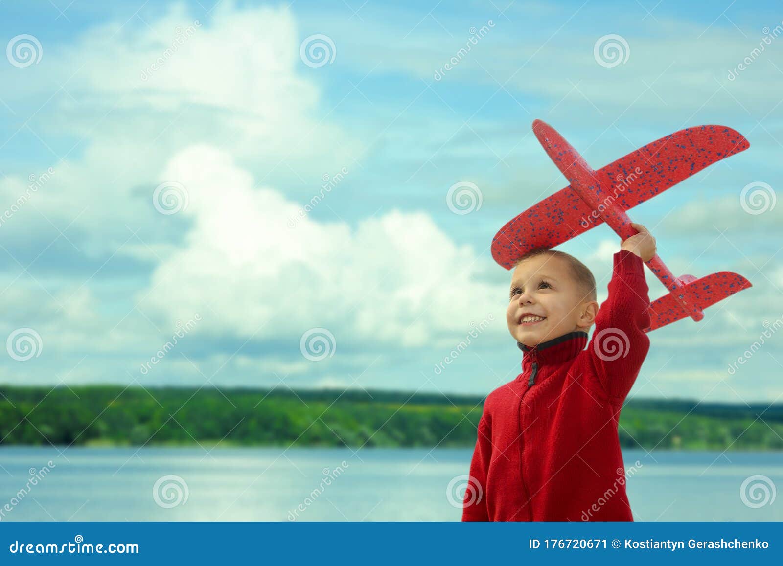 Boy plays with airplane stock image. Image of active - 176720671