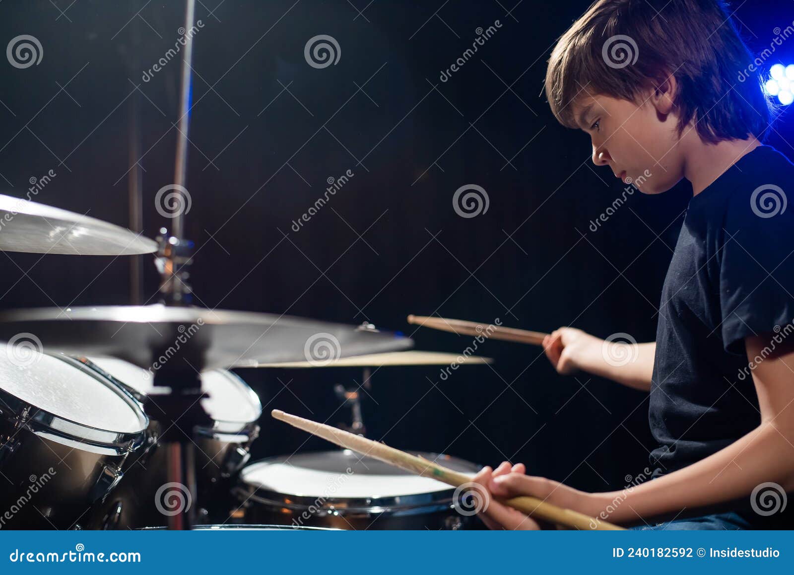 A Boy Plays Drums in a Recording Studio Stock Photo - Image of playing ...