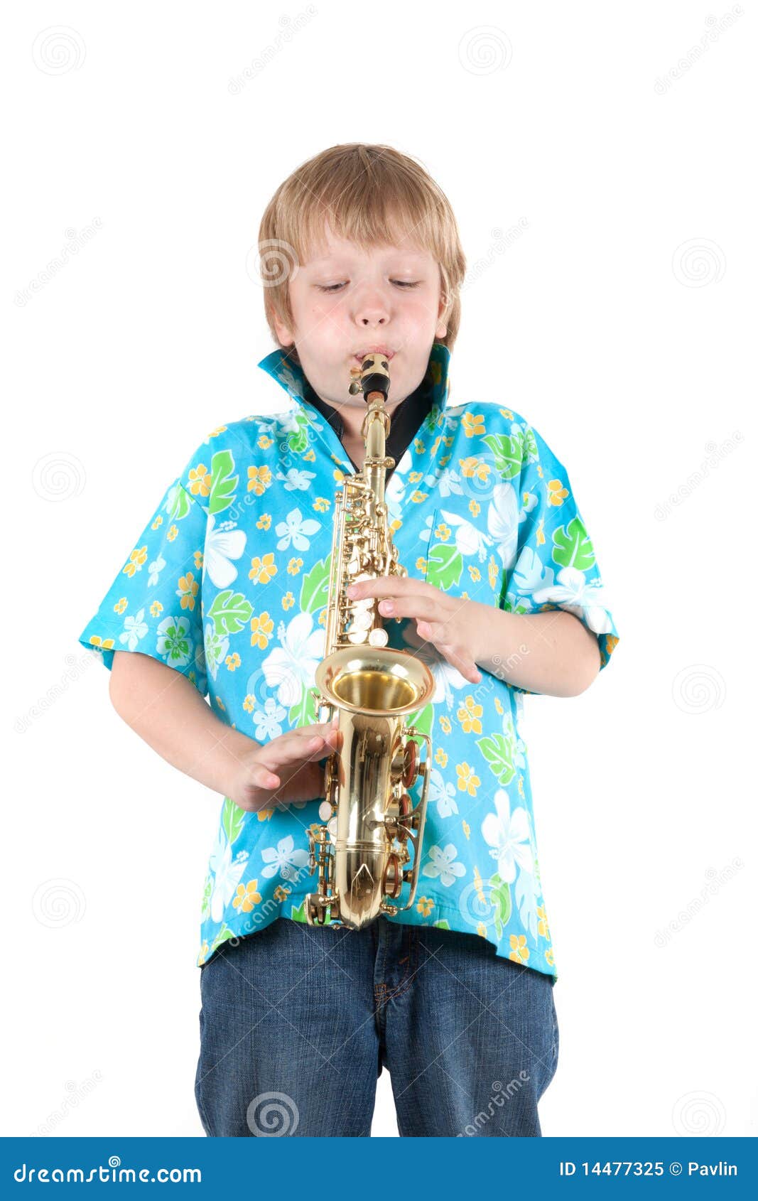 Boy plays a saxophone stock image. Image of instrument - 14477325