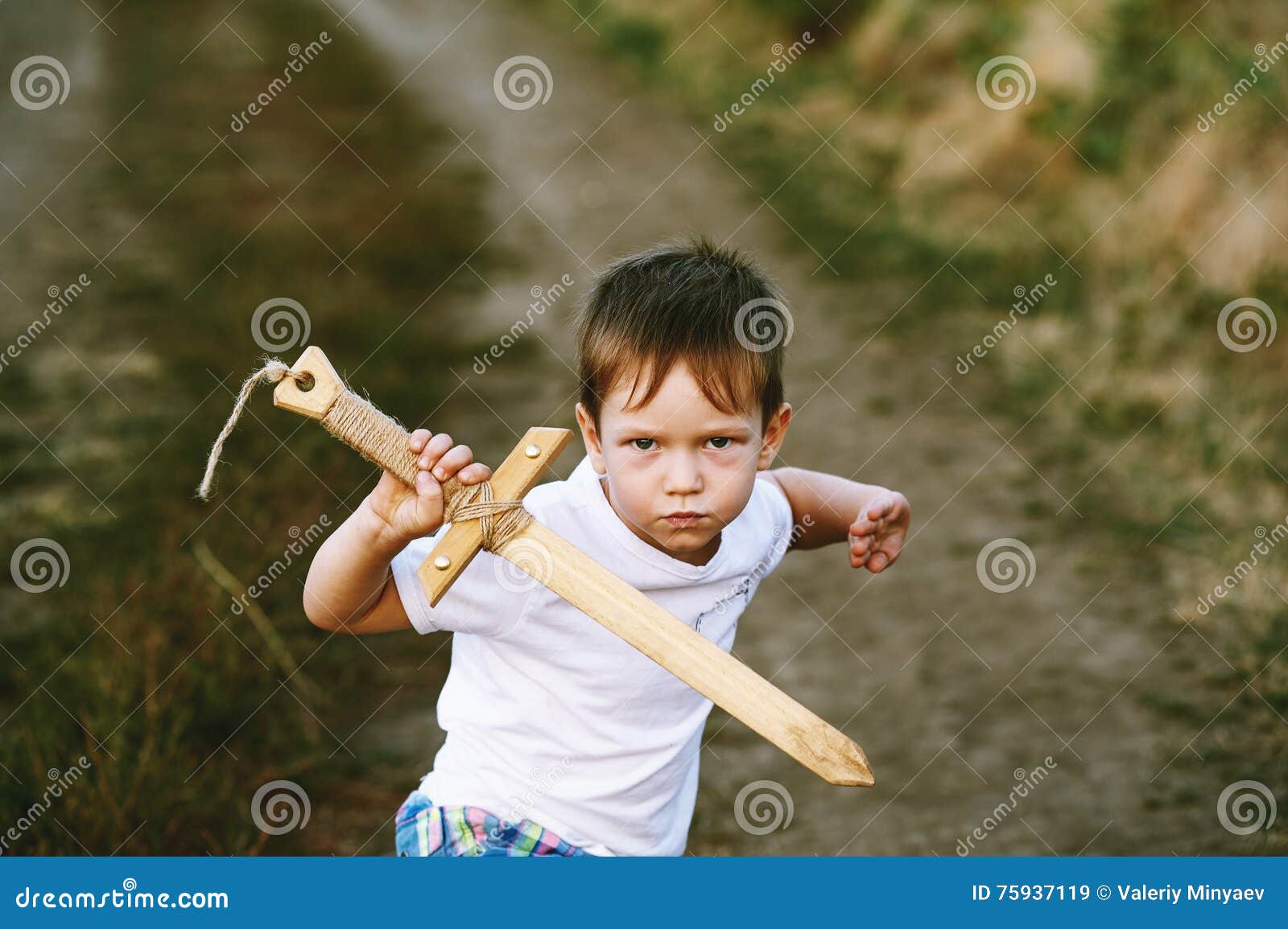 A Boy Plays with a Wooden Sword Stock Image - Image of adventure ...