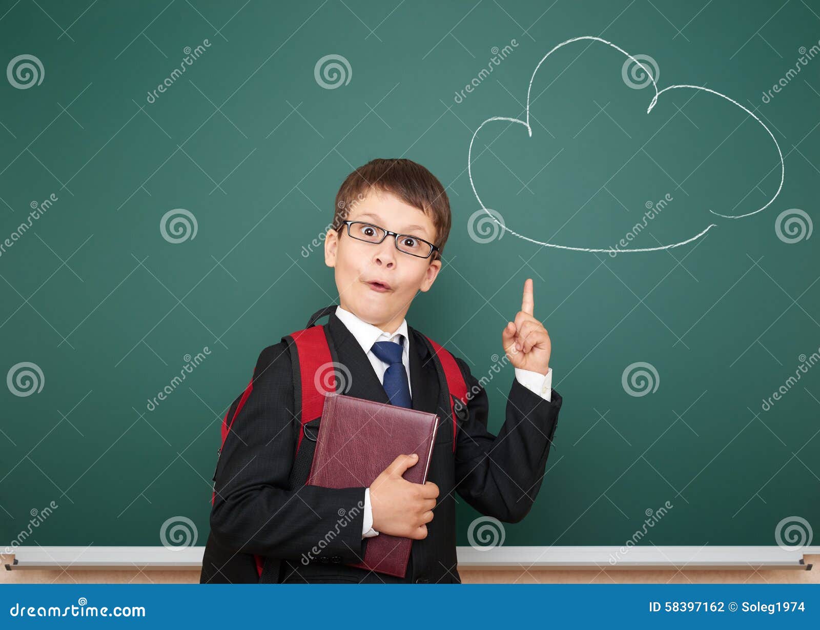 Boy Point at Drawing Cloud and Having Idea Stock Photo - Image of pupil ...