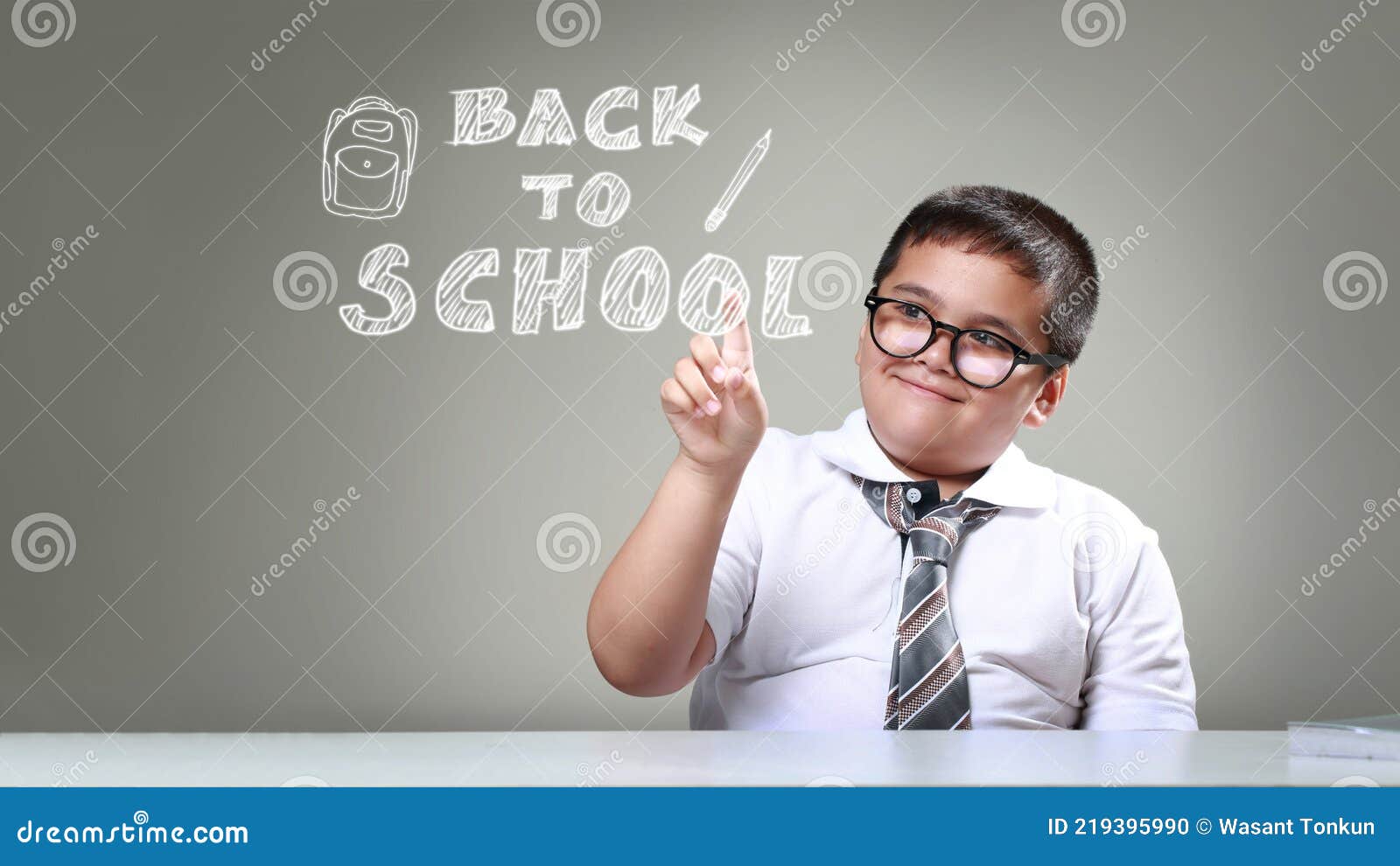 The Boy Pointing Back To School Stock Photo - Image of science, young ...