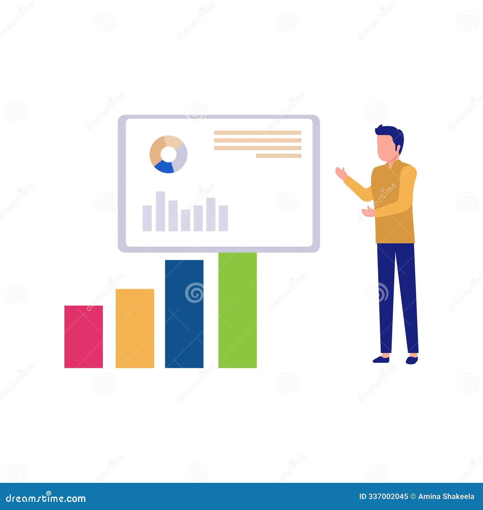The Boy is Pointing at the Bar Graph Stock Illustration - Illustration ...