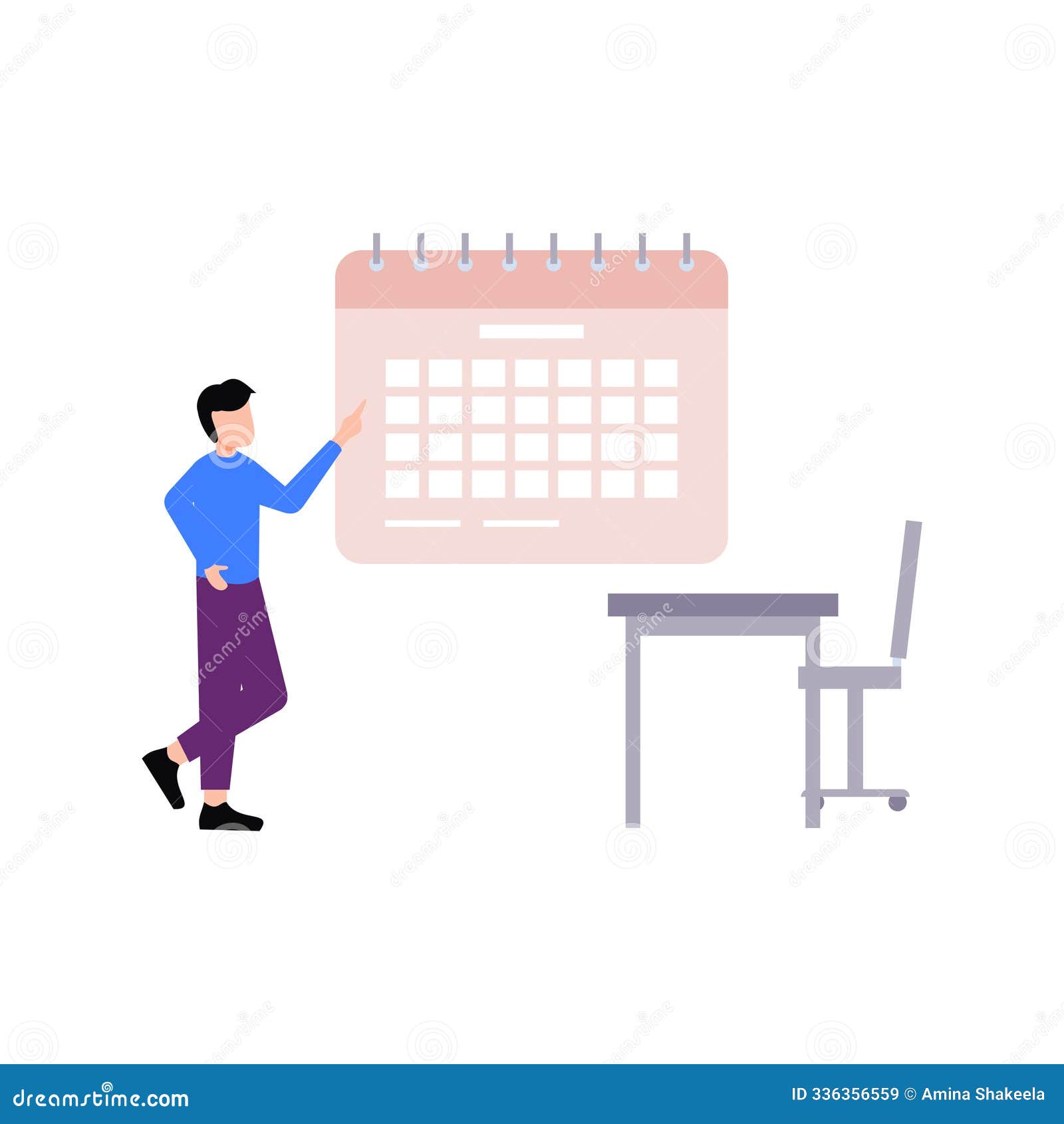 A Boy is Pointing at the Calendar in the Office Stock Illustration ...