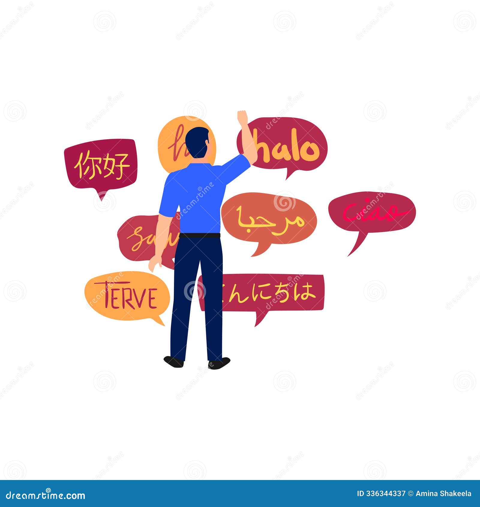 The Boy is Pointing at the Different Languages Stock Illustration ...