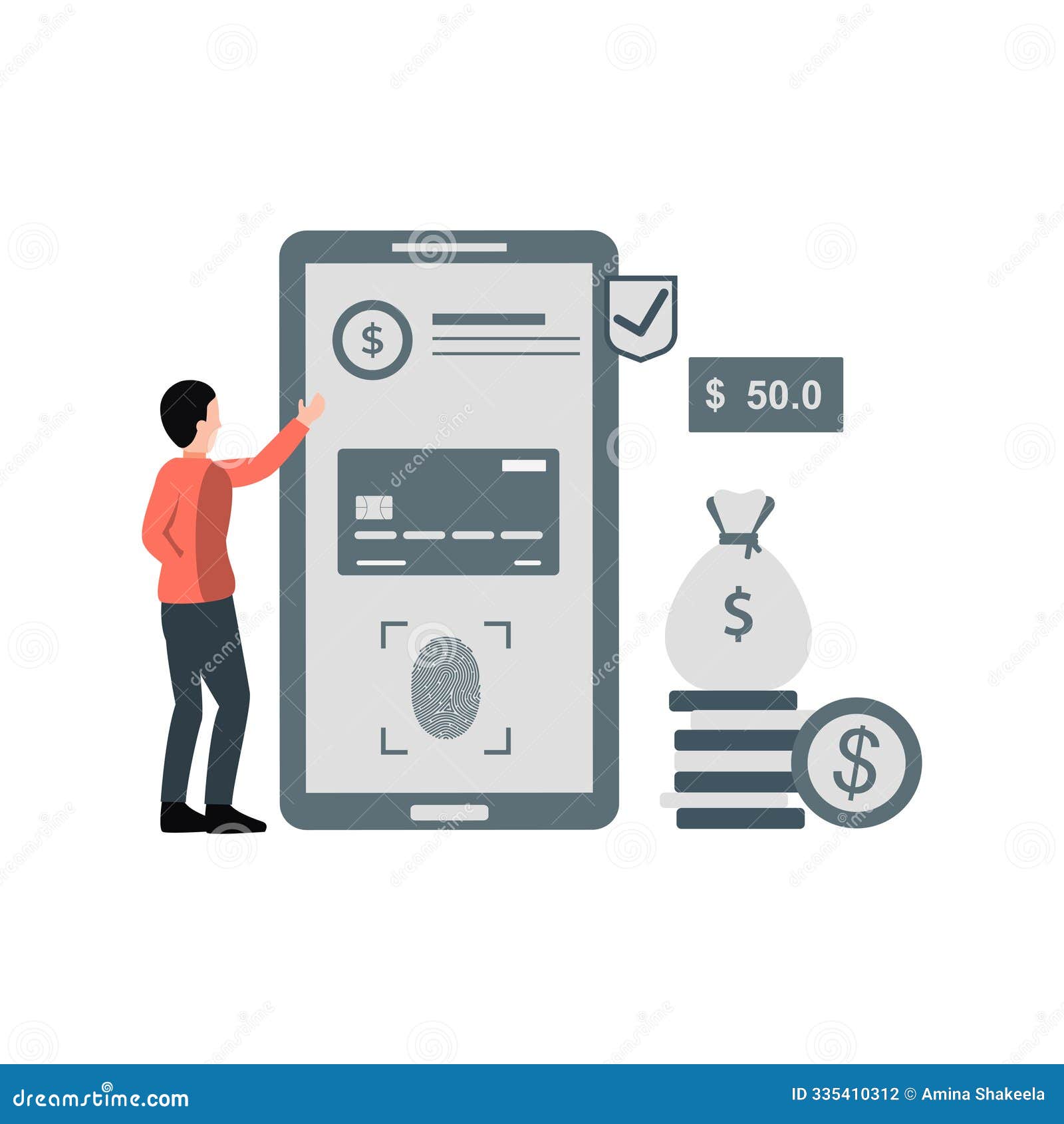 Boy Pointing at Fingerprint on Mobile Stock Illustration - Illustration ...