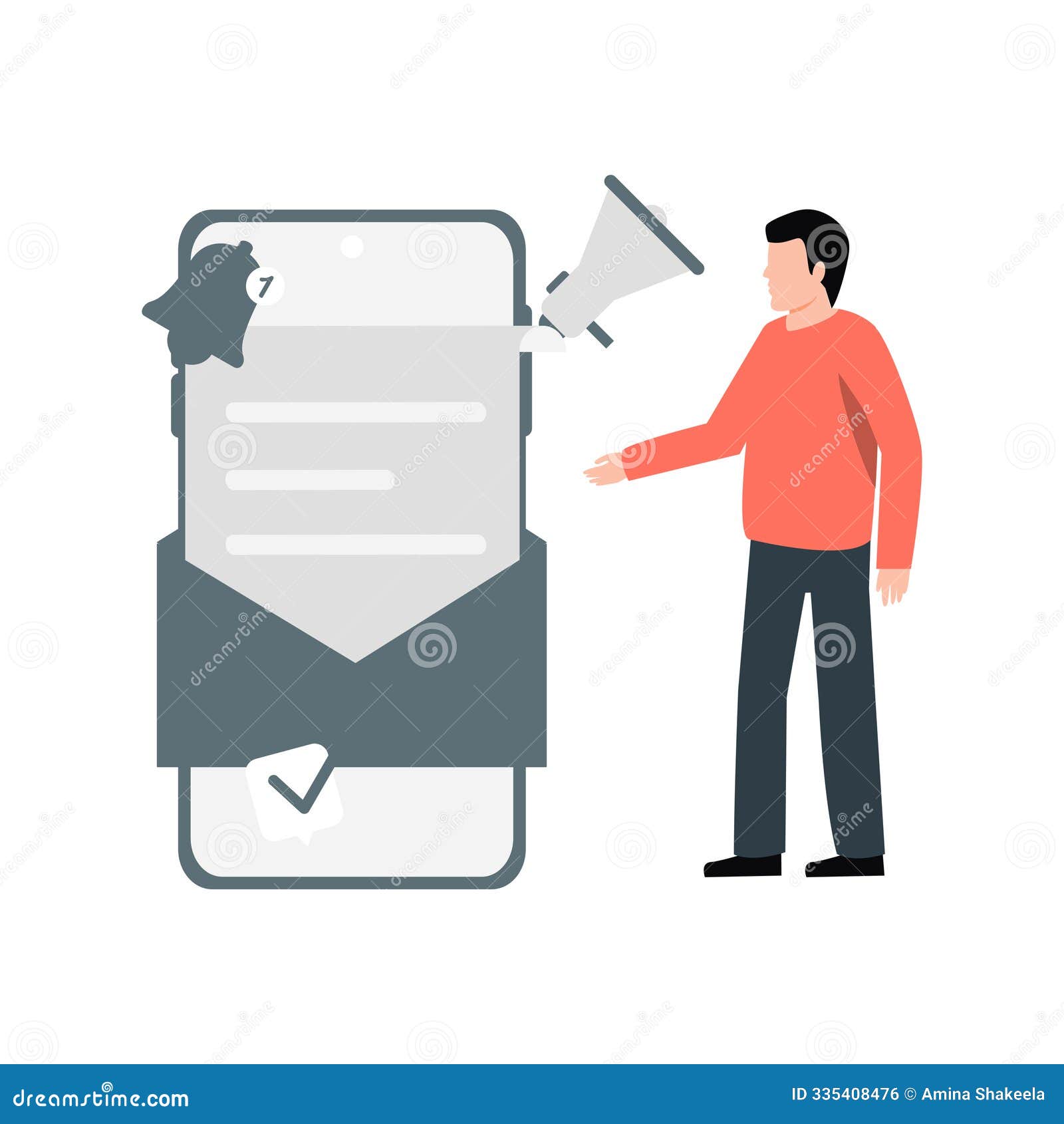 Boy is Pointing Mobile Notification Stock Illustration - Illustration ...