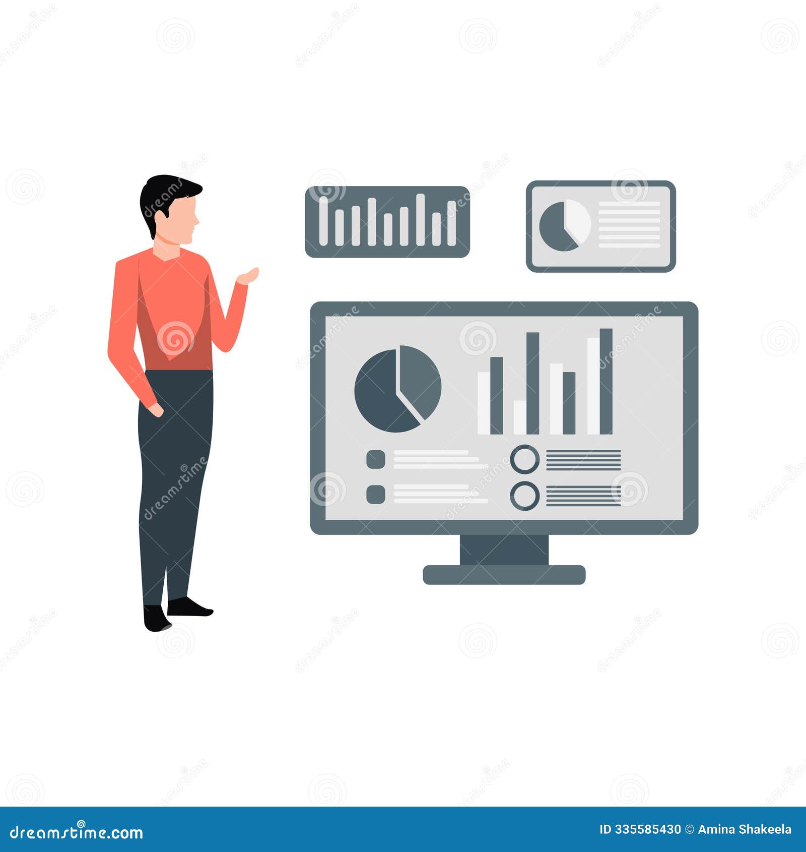 A Boy is Pointing at a Pie Chart Stock Illustration - Illustration of ...
