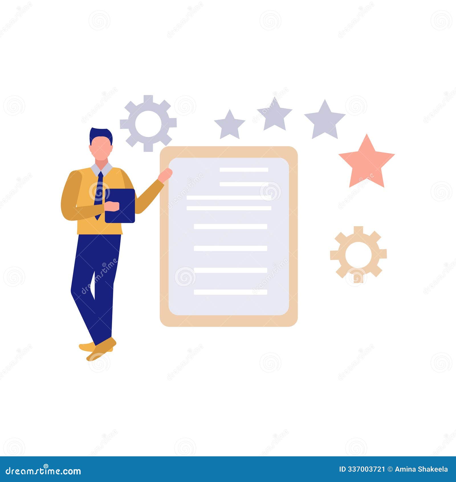 Boy Pointing at Star Rating Text Stock Illustration - Illustration of ...