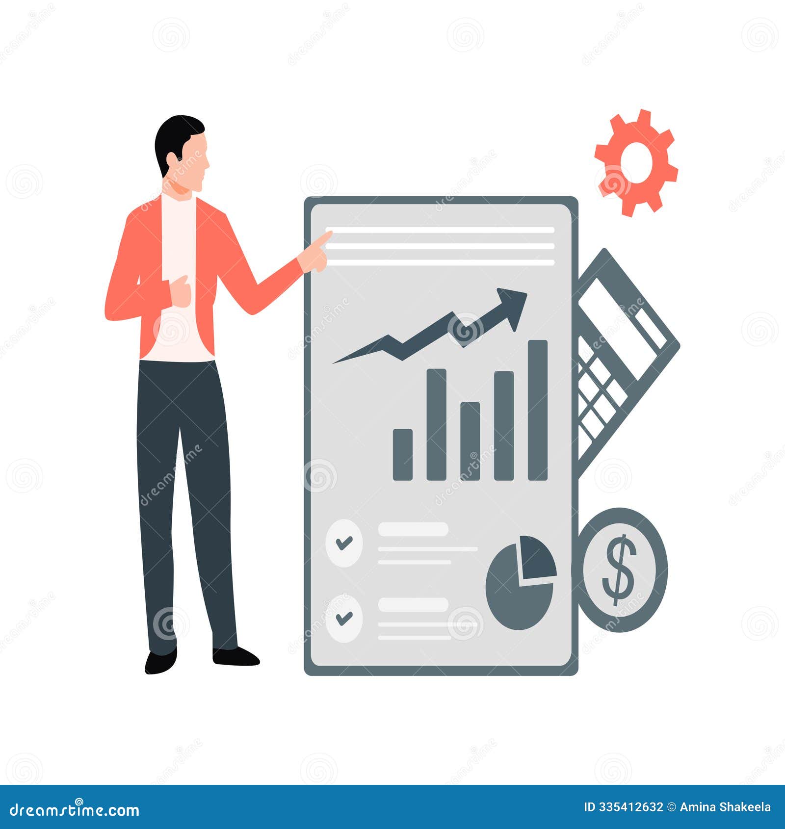 A Boy is Pointing To the Bar Graph Stock Illustration - Illustration of ...