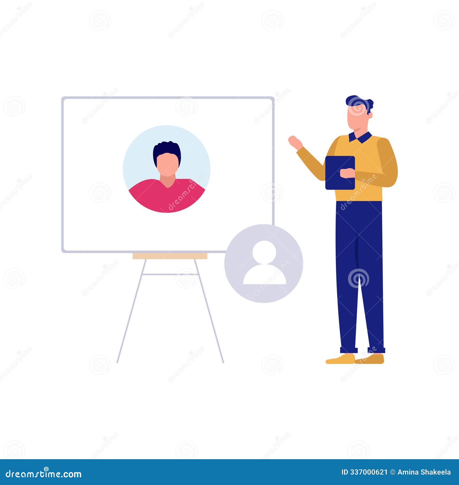 The Boy is Pointing To the Contact Form on the Board Stock Illustration ...