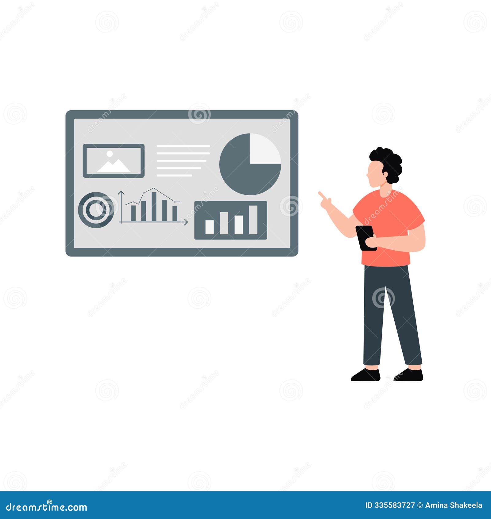 The Boy is Pointing To the Graph Stock Illustration - Illustration of ...