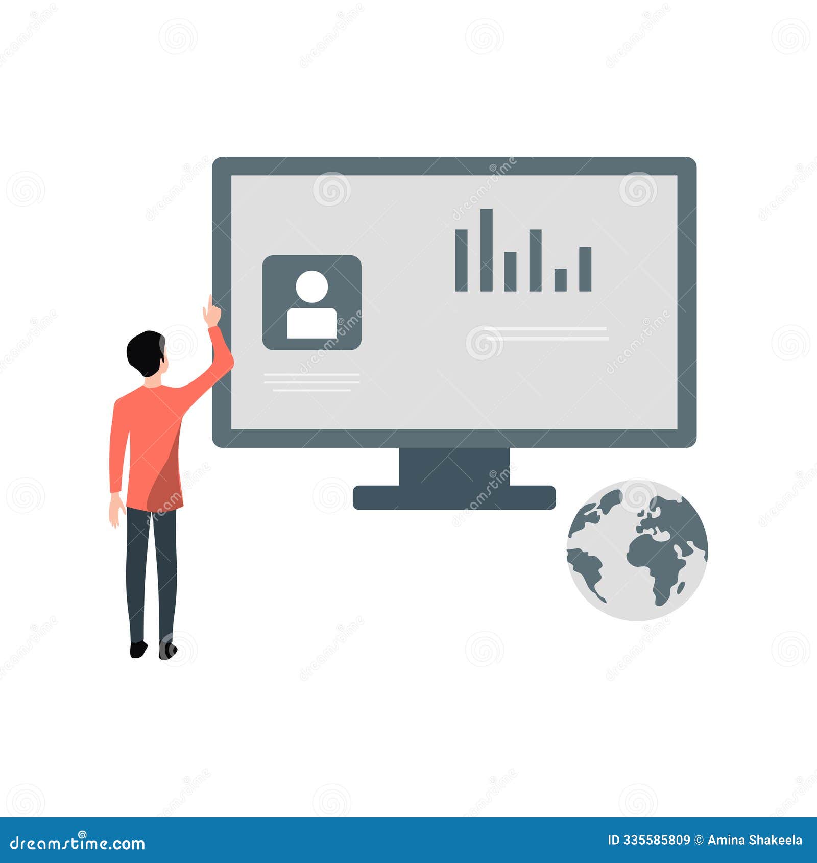 Boy is Pointing To User Profile on Monitor Stock Illustration ...