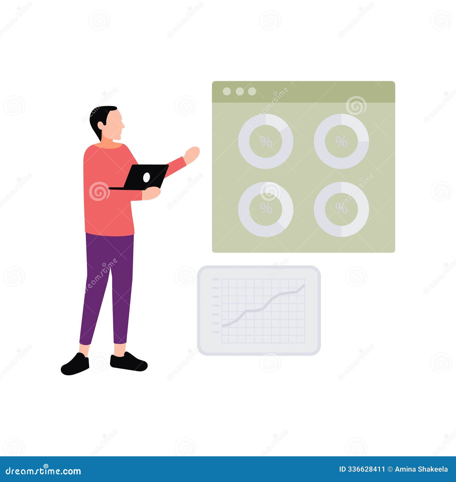 A Boy is Pointing at Various Financial Graphs Stock Illustration ...