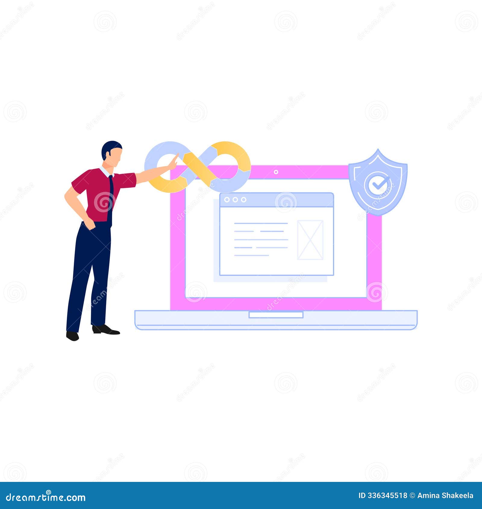 The Boy is Pointing at the Web Page on Laptop Stock Illustration ...