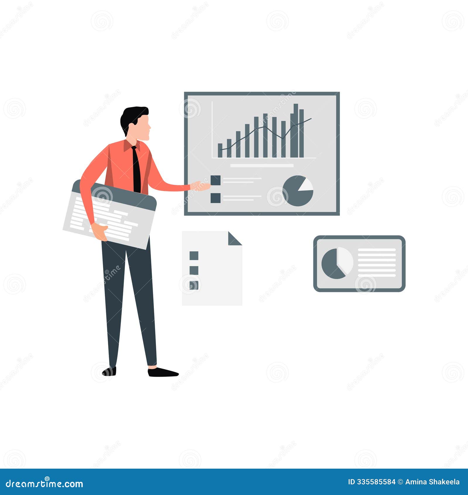 A Boy Points To a Graph for Analyst Jobs Stock Illustration ...