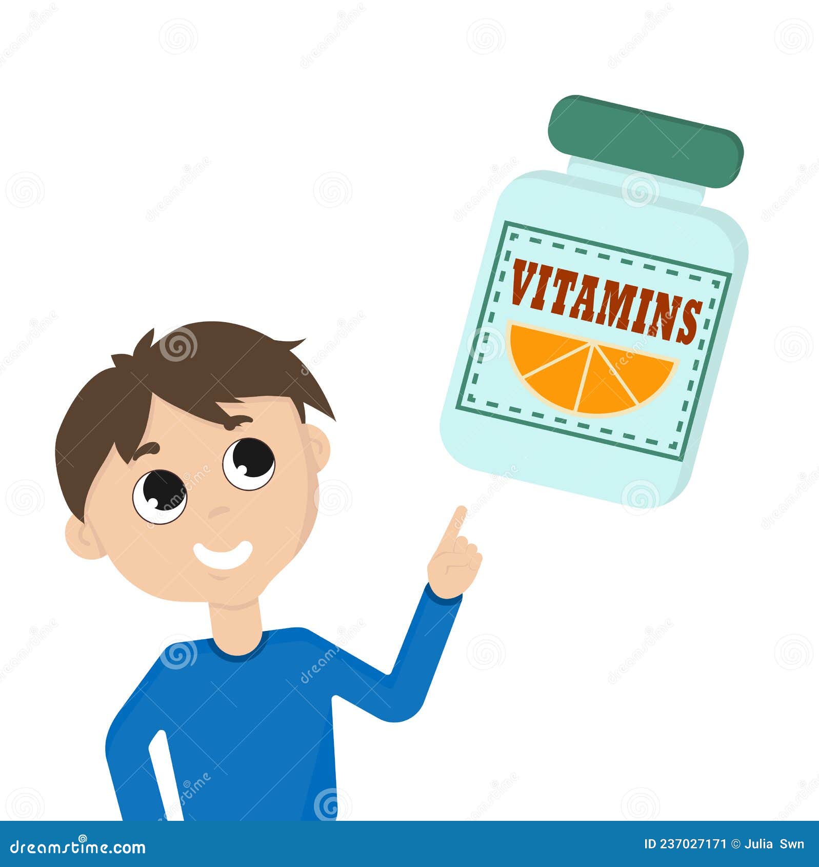 The Boy Points To a Jar of Vitamins Stock Vector - Illustration of ...