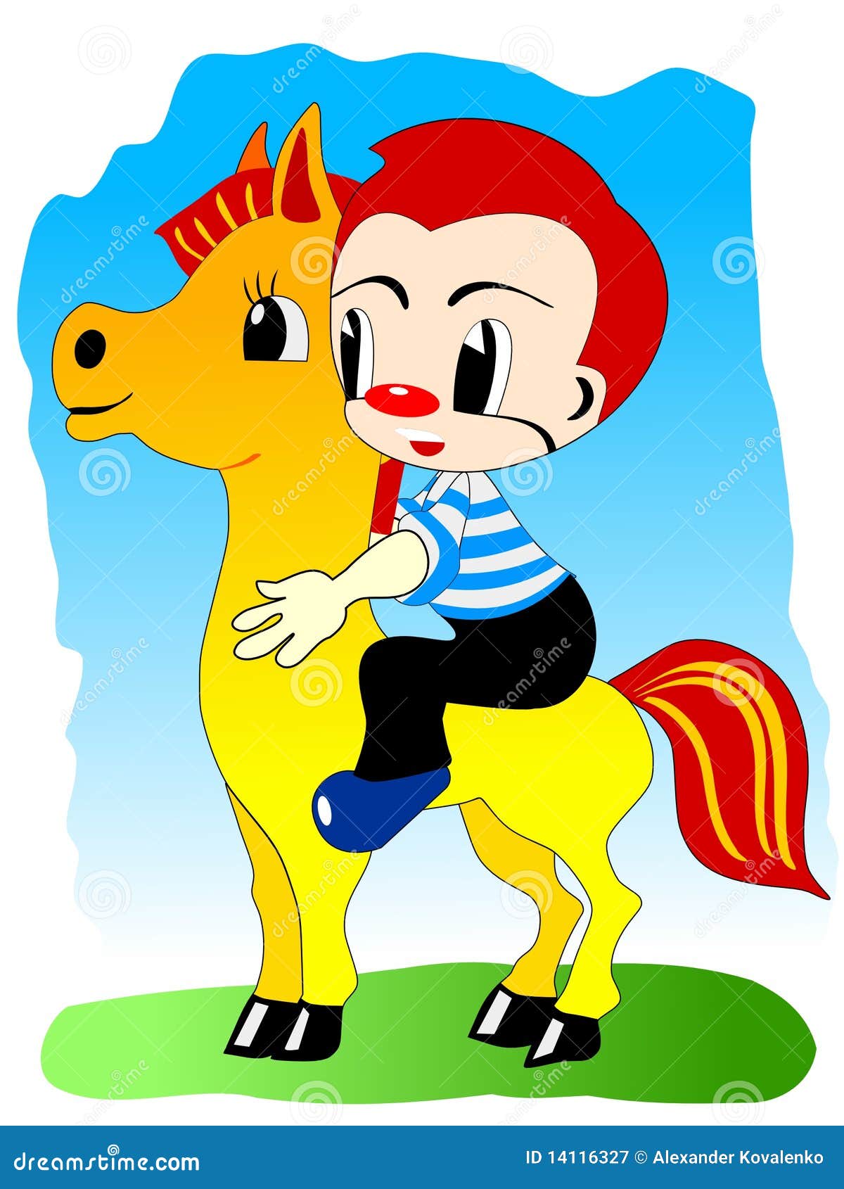 Boy on pony stock vector. Illustration of playtime, animal - 14116327