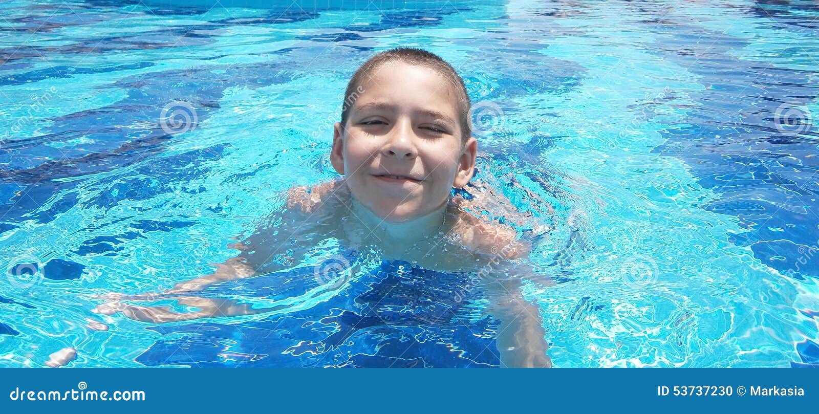 The boy in the pool. stock photo. Image of holidays, emotions - 53737230