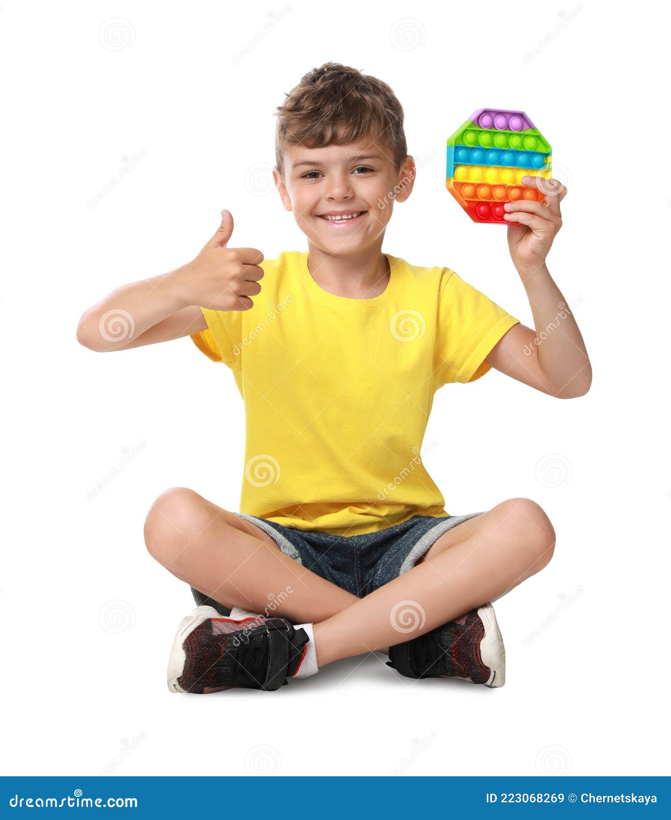 Boy with Pop it Fidget Toy on White Background Stock Image - Image of ...