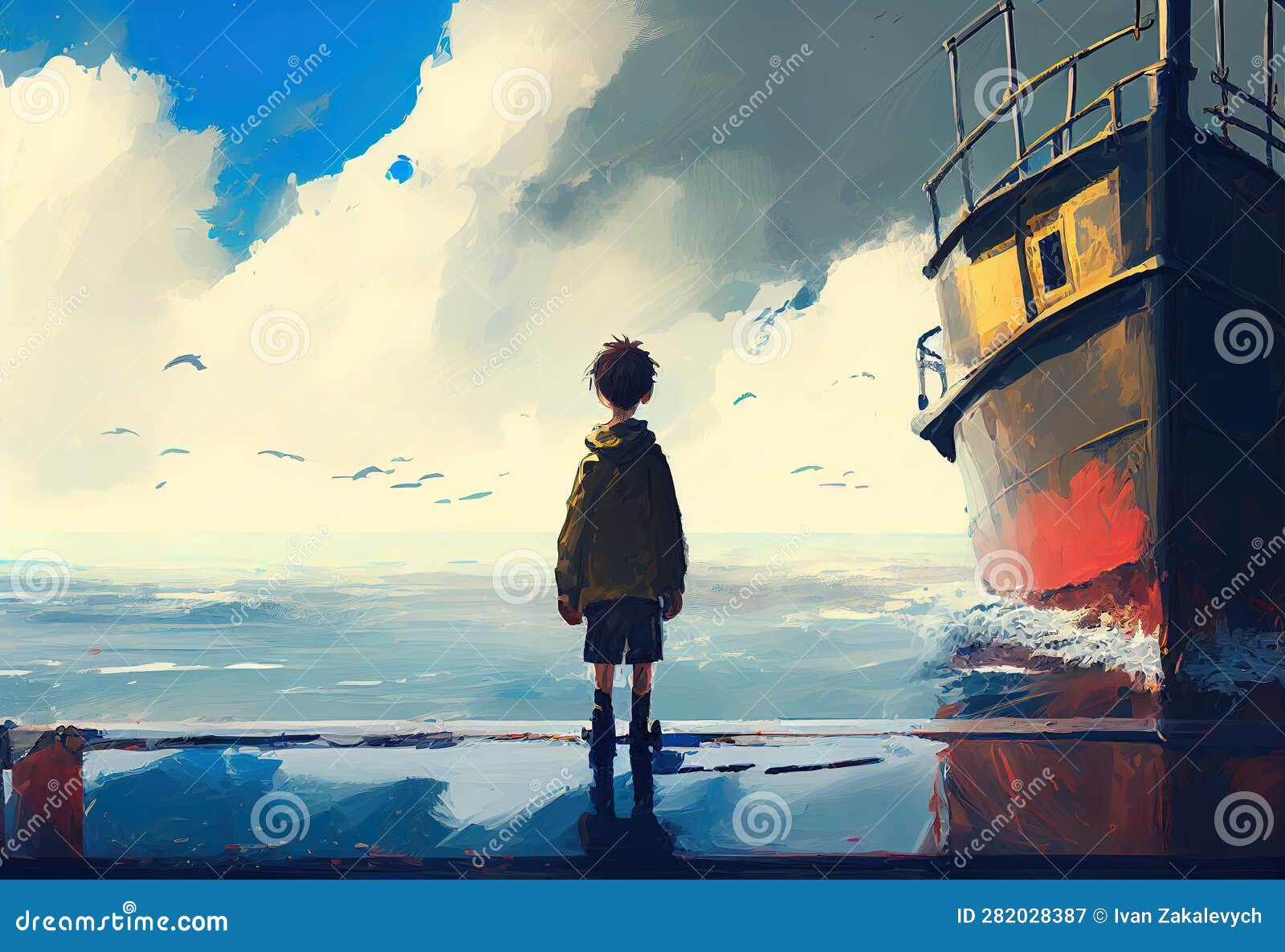 Boy in Port Illustration. AI Generative Stock Illustration ...