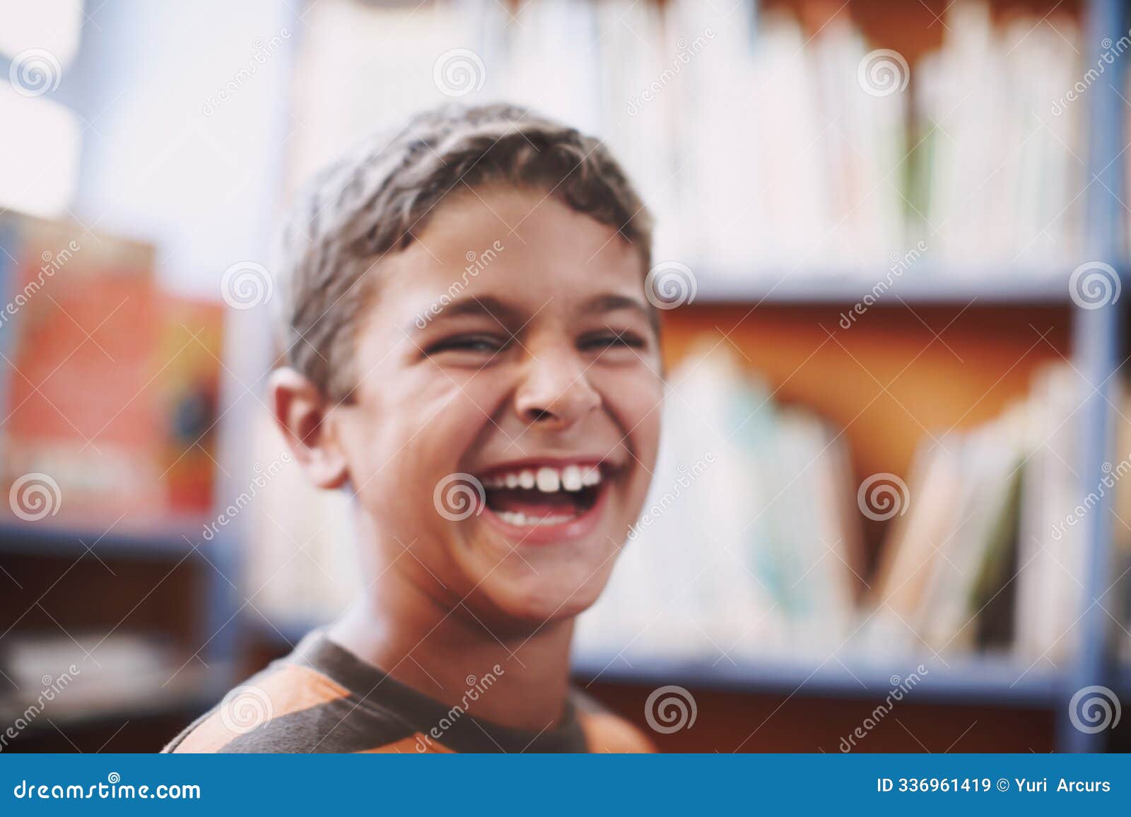 Boy, Portrait and Excited in Library for Learning, Education and Fun ...