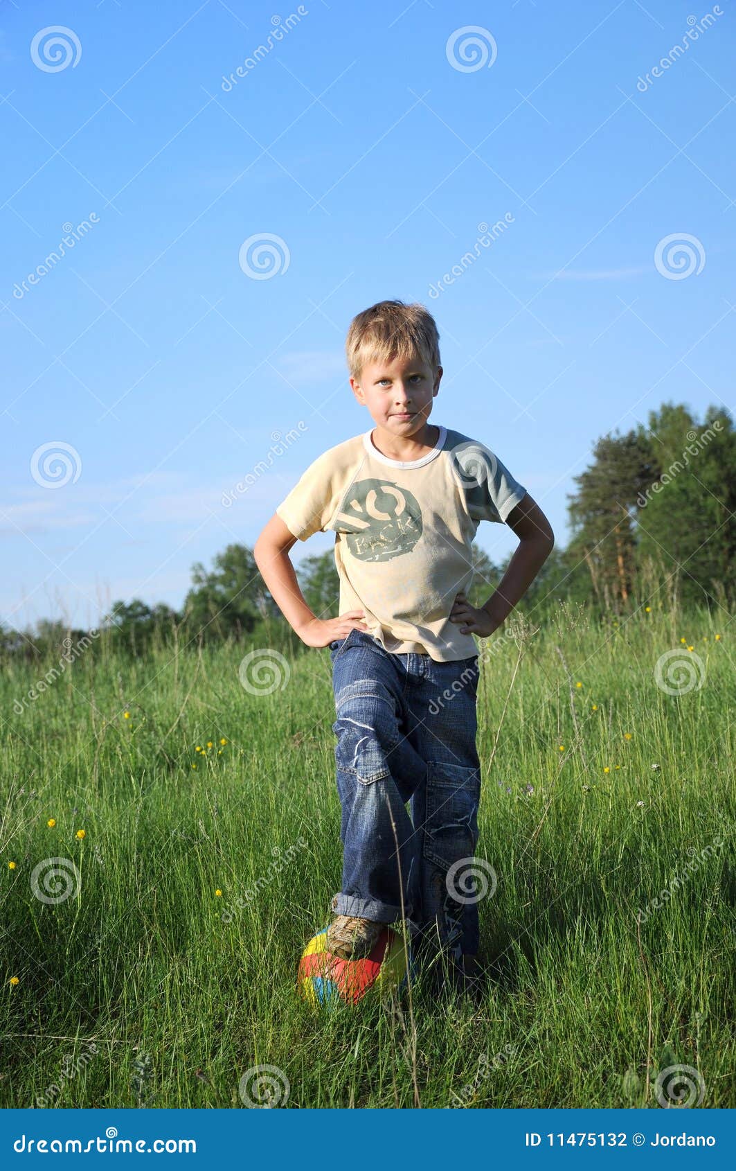 Boy Posing with Football Ball Stock Photo - Image of schoolboy, meadow ...