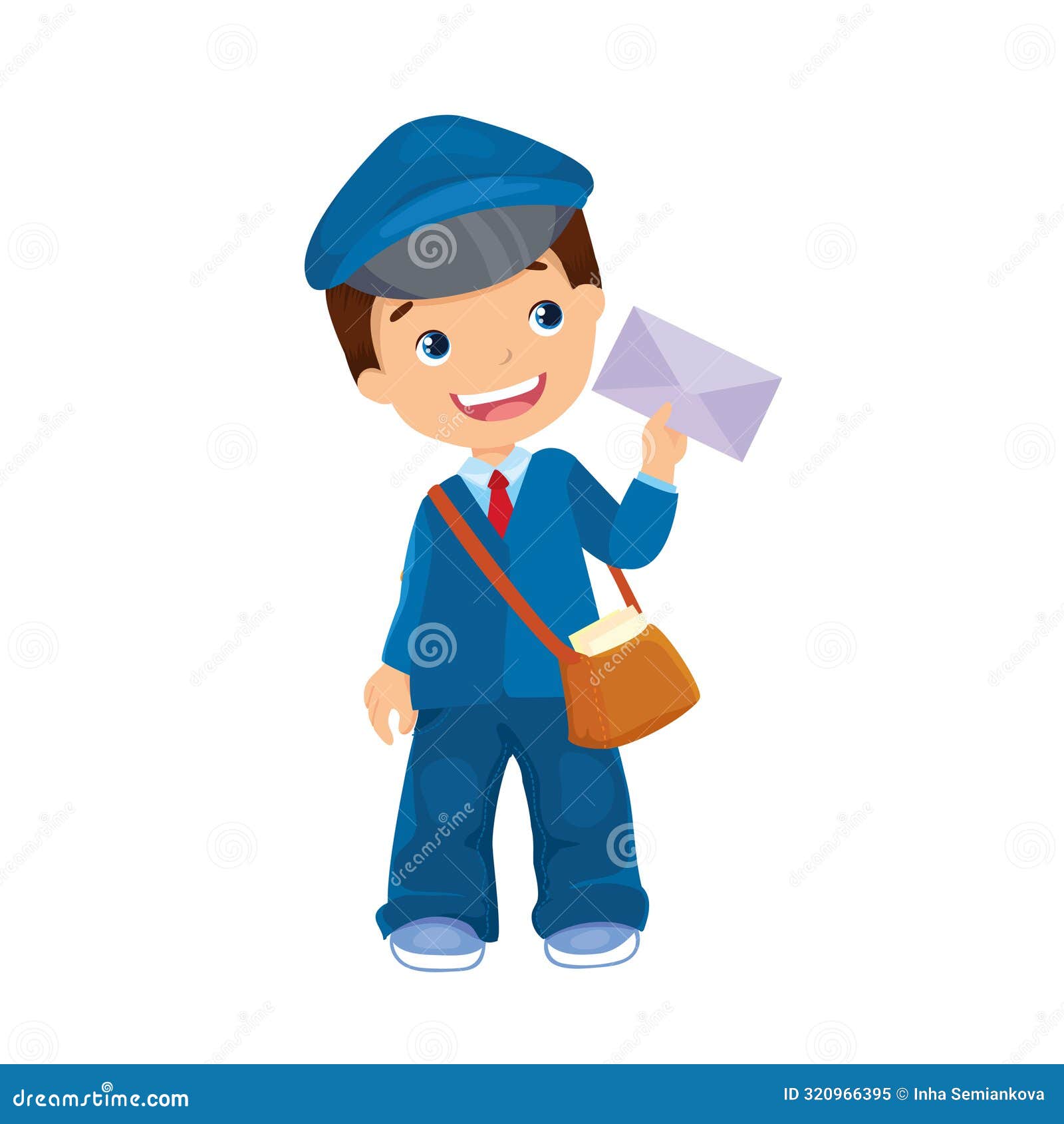 Boy Postman in Blue Uniform Holds Letter Stock Vector - Illustration of ...