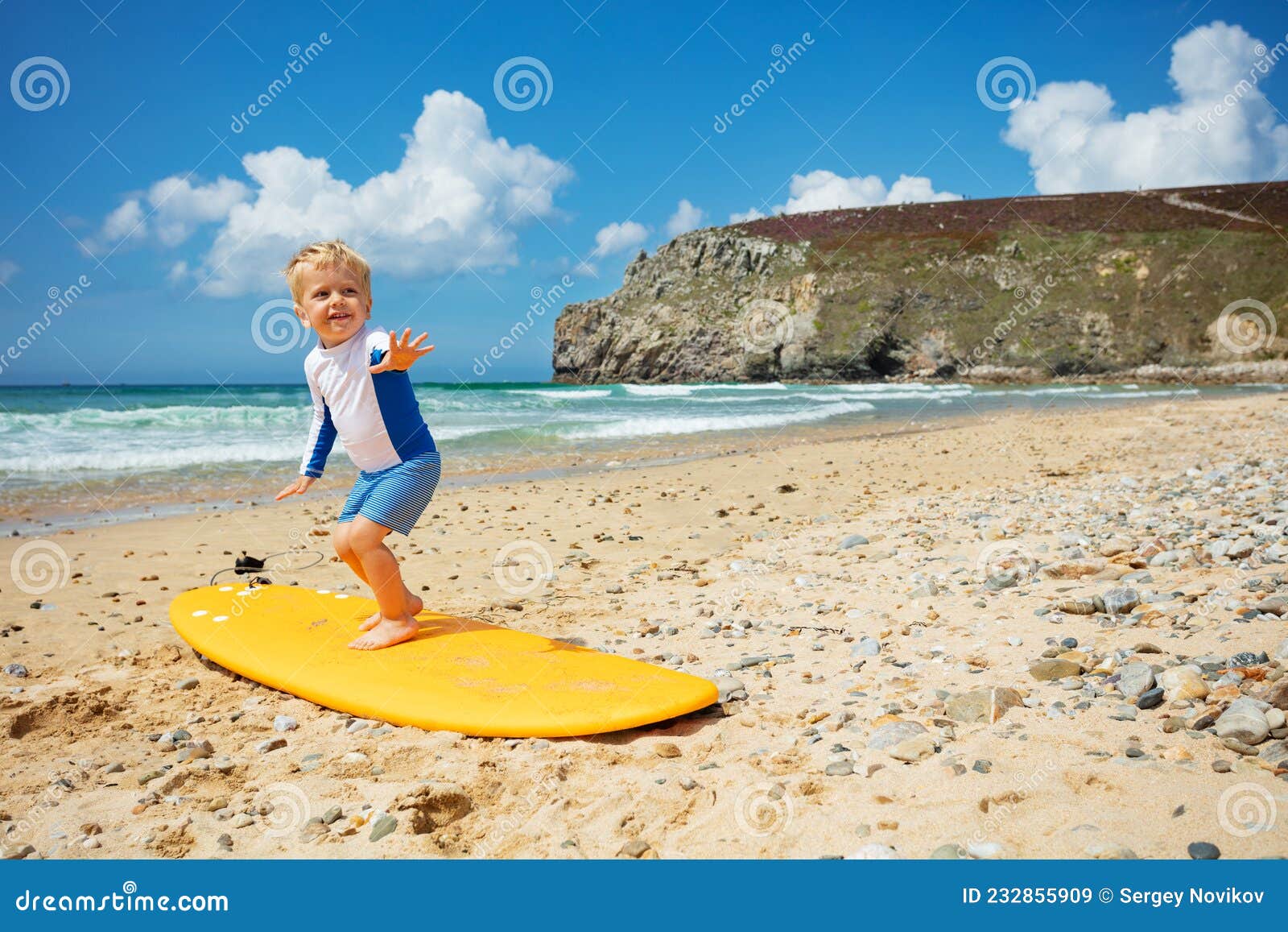 Boy Practice Posing Standing on the Surfboard Stock Image - Image of ...