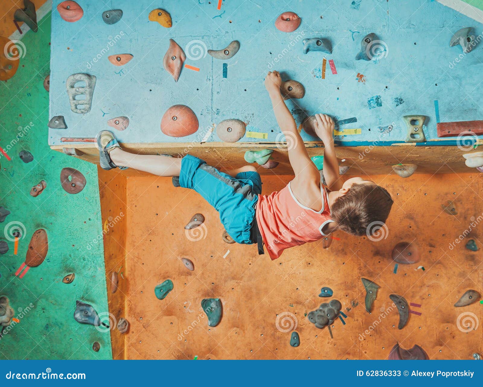 Boy Practicing in Climbing Gym Stock Image - Image of sack, active ...