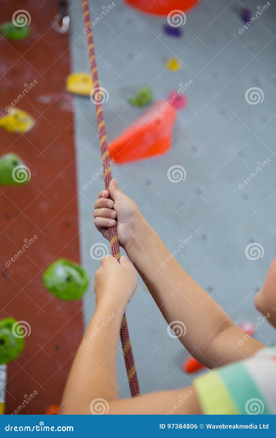 Boy Practicing Rope Climbing in Fitness Studio Stock Photo - Image of ...