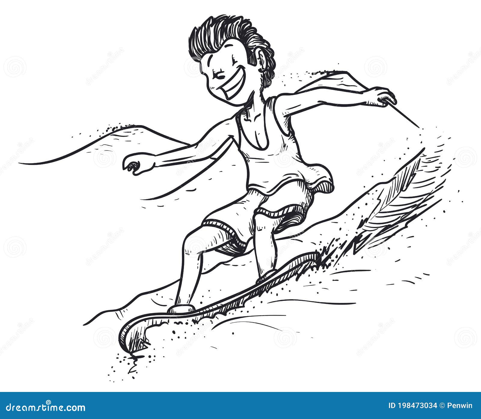 Boy Practicing Sandboarding in Some Sand Dunes, Vector Illustration ...