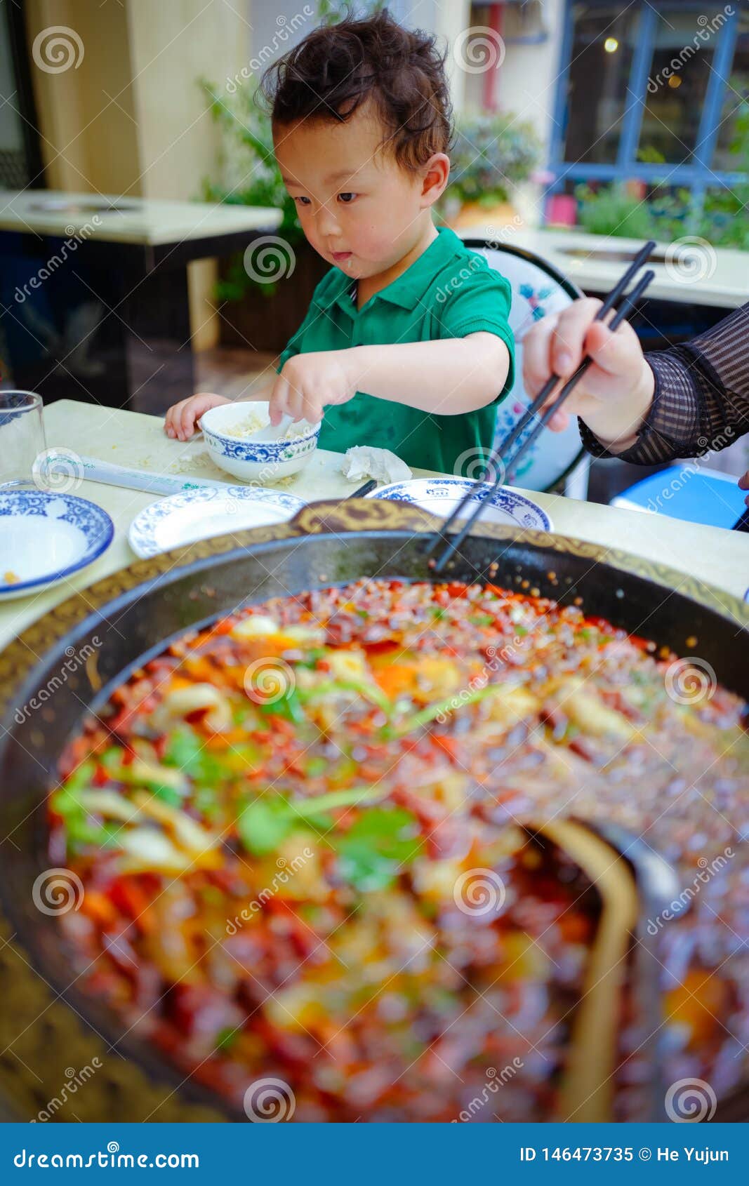 Boy prepare to eat hotpot stock image. Image of prepare - 146473735