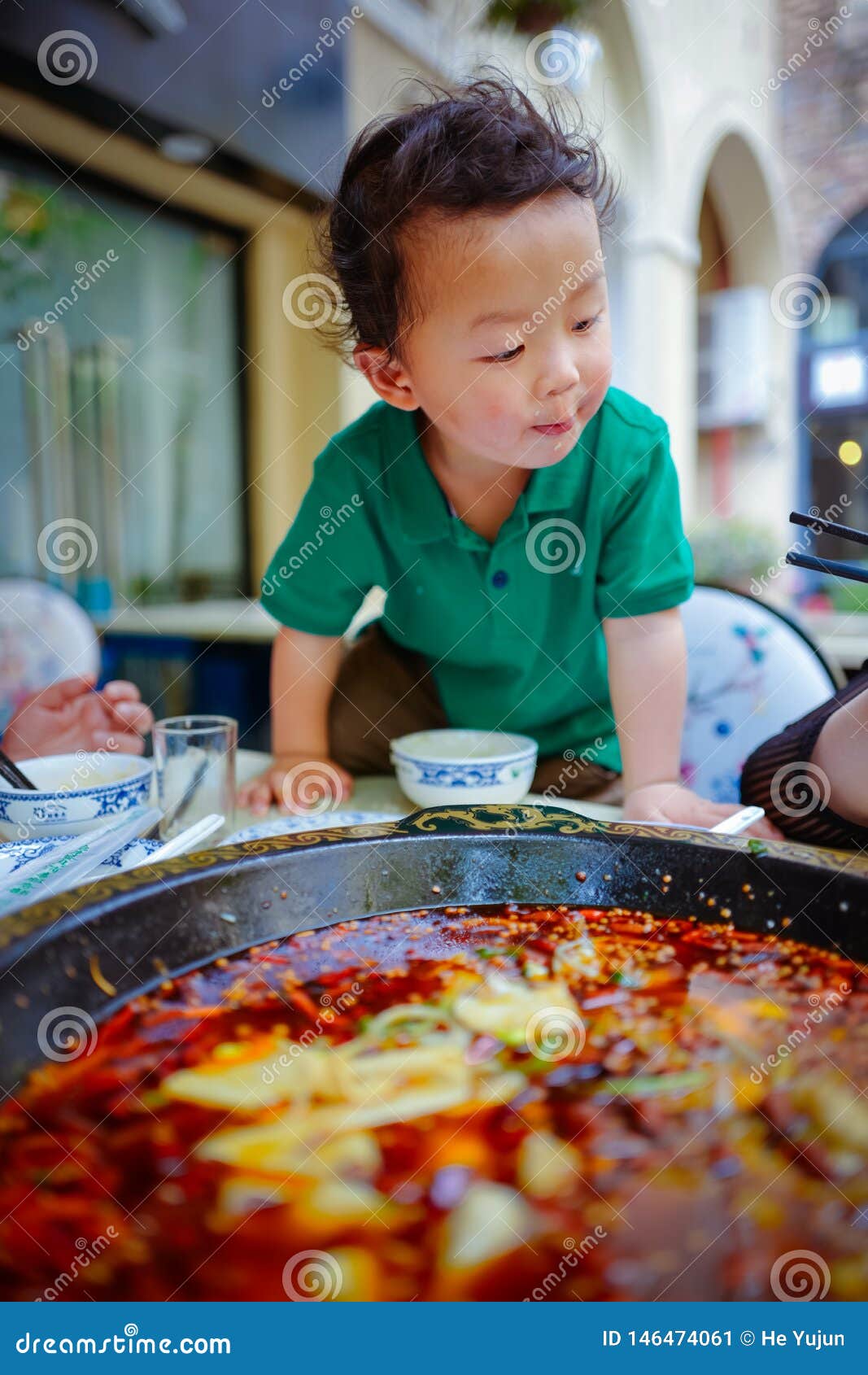 Boy prepare to eat hotpot stock image. Image of summer - 146474061