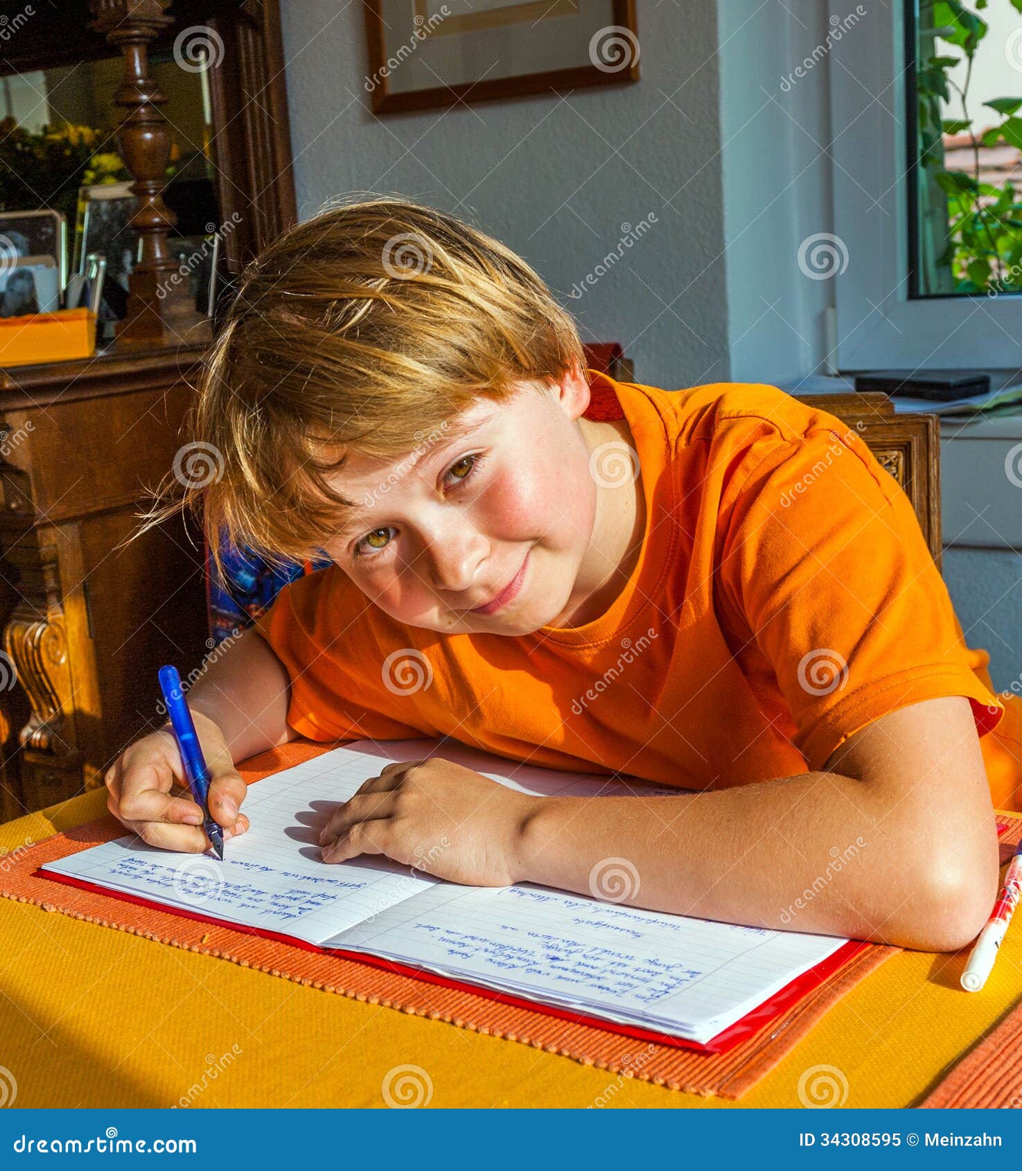 Boy Prepares His Homework for Stock Image - Image of schoolboy, scholar ...