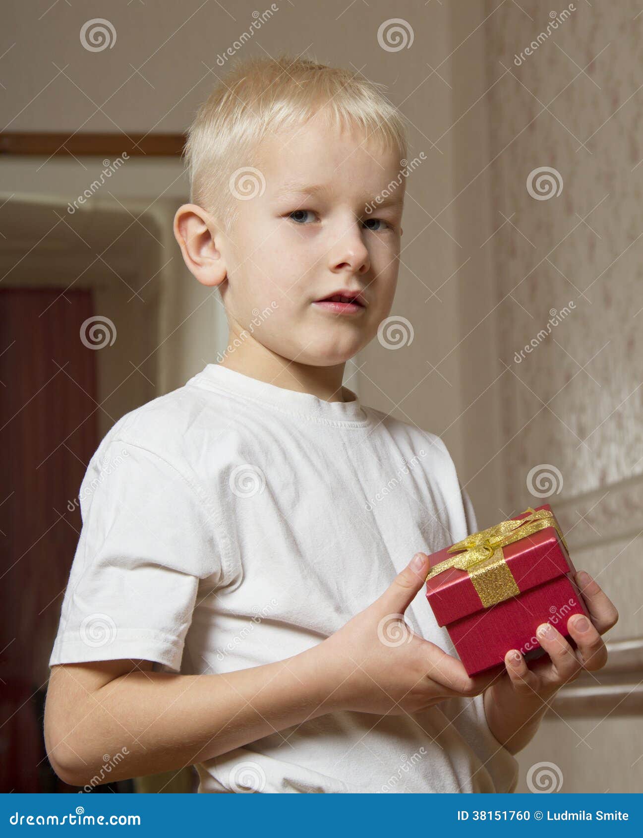 Boy with present box. stock photo. Image of background - 38151760