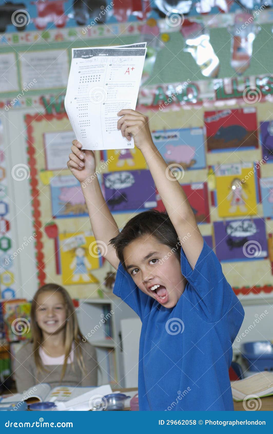 Boy Presenting His Test Result Stock Photo - Image of childhood ...
