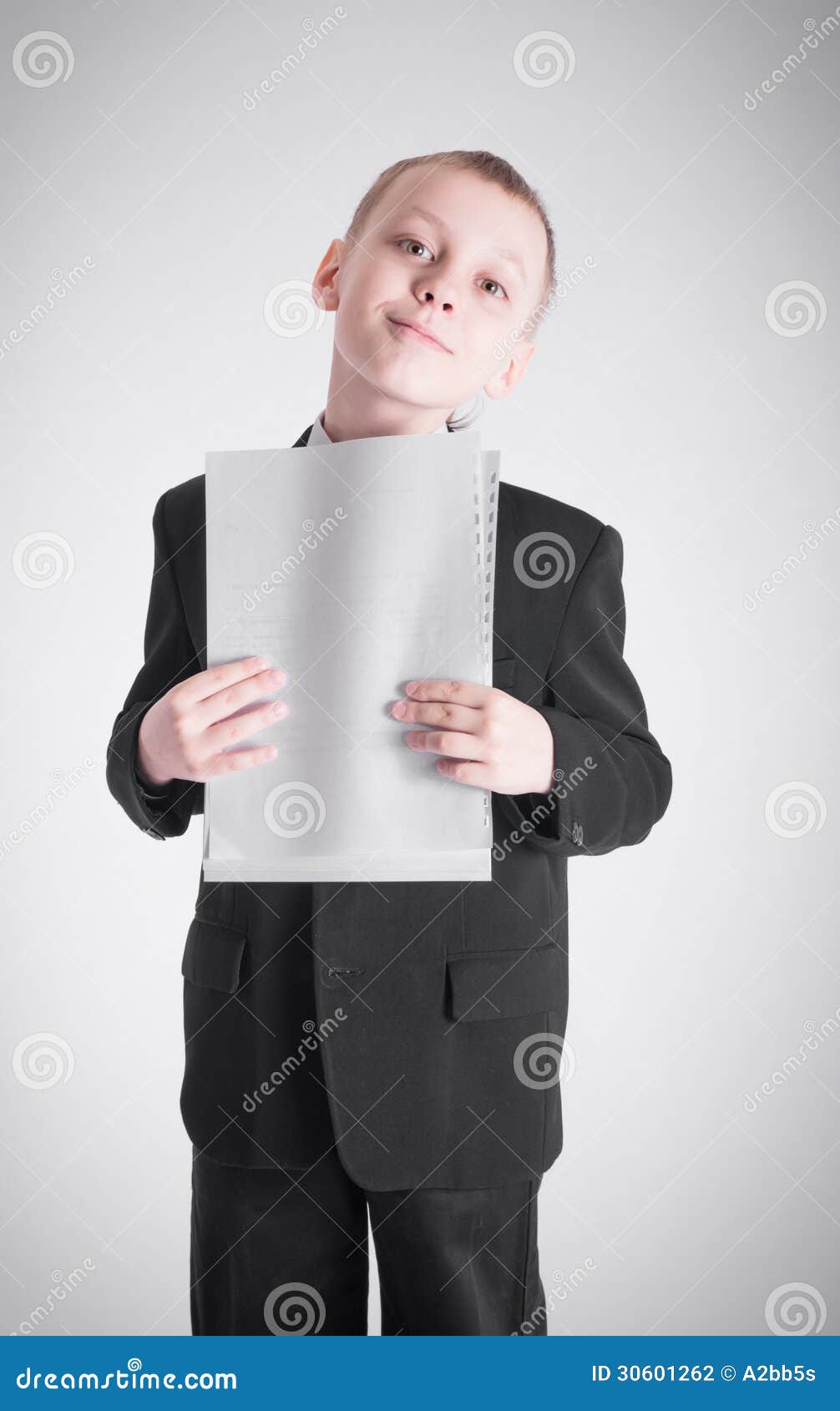 Boy Presses the Stack of Paper Stock Photo - Image of suit, cheerful ...