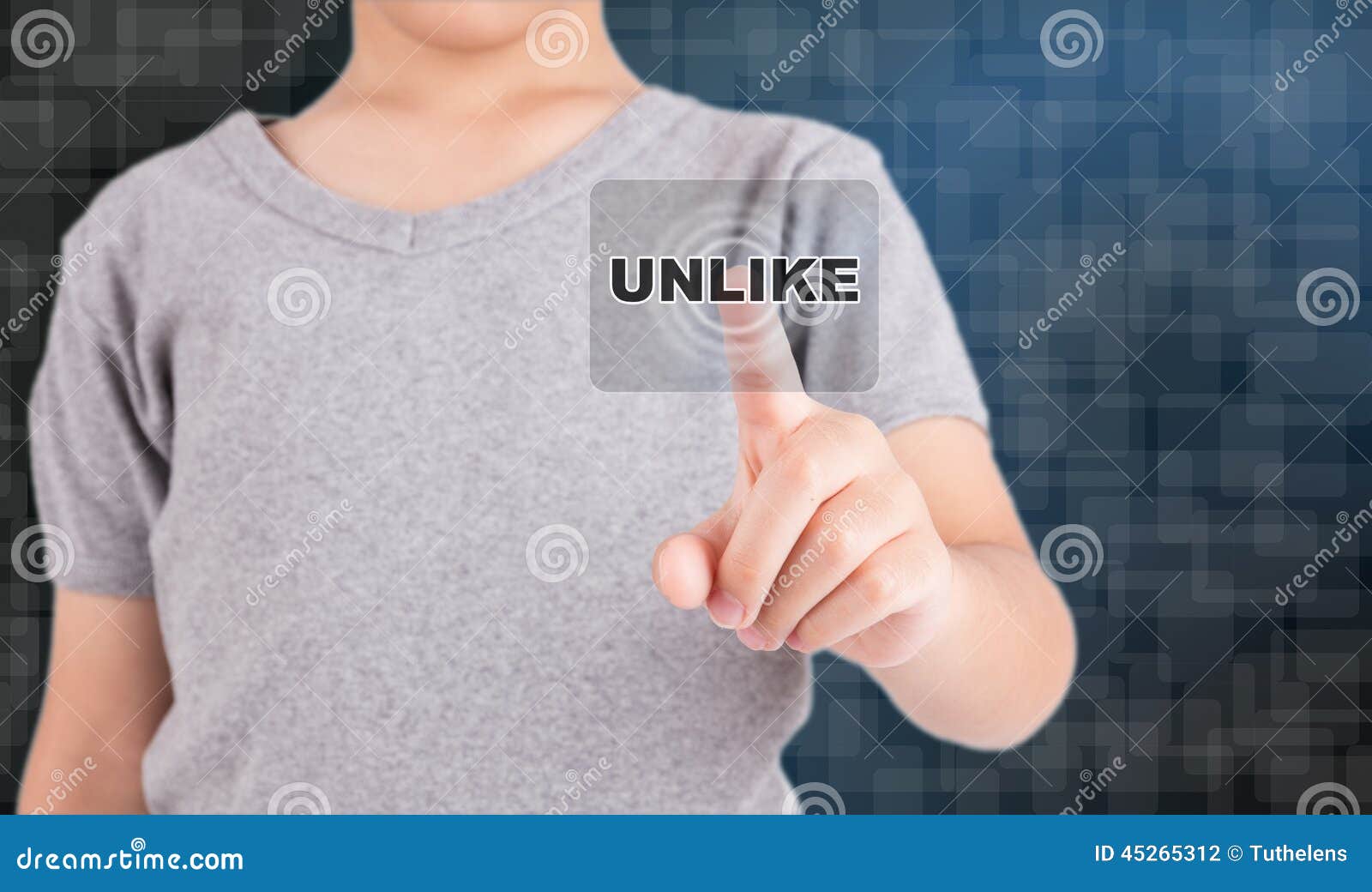 Boy pressing unlike button stock photo. Image of like - 45265312
