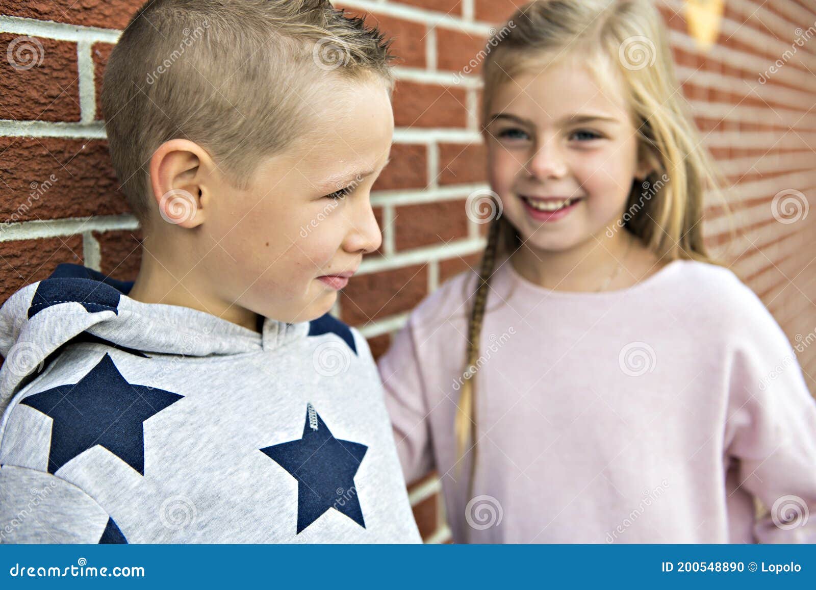 Boy Problem at School, Sitting and Consoling Child Each Other Stock ...