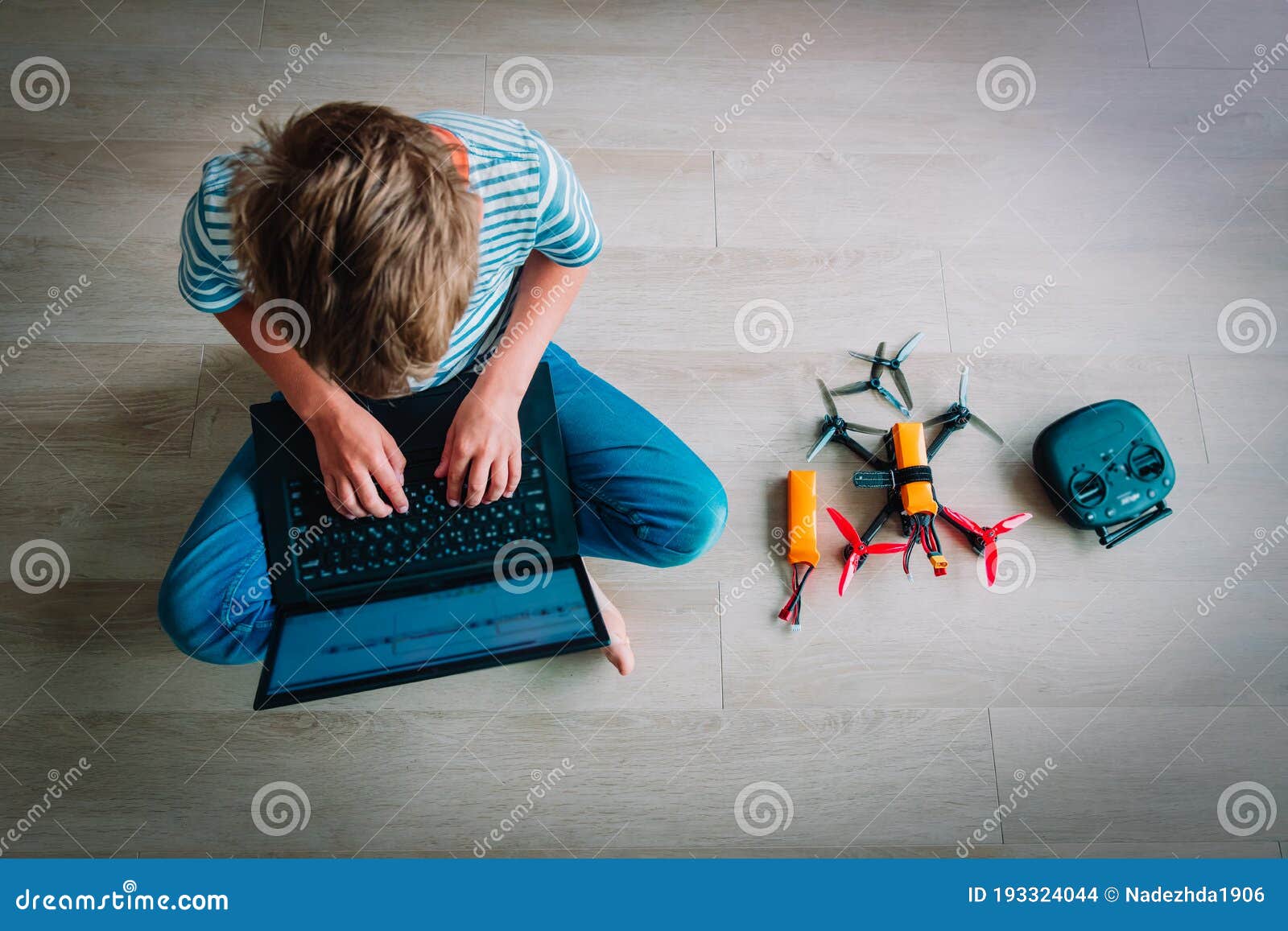 Boy Programming Drone, STEM Education. Learning Modern Technology Stock ...