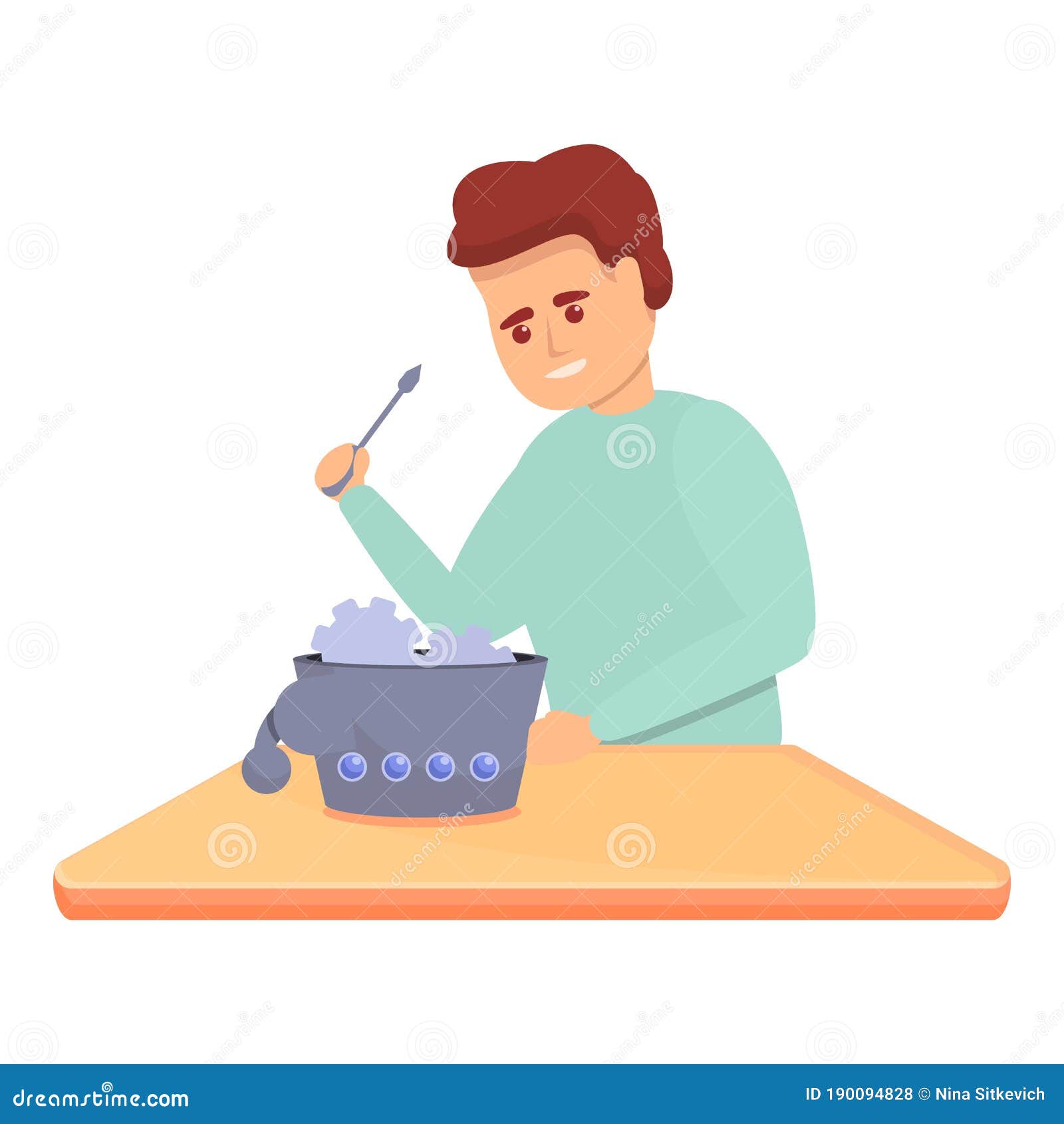 Boy Programming Robot Icon, Cartoon Style Stock Vector - Illustration of people, construction ...