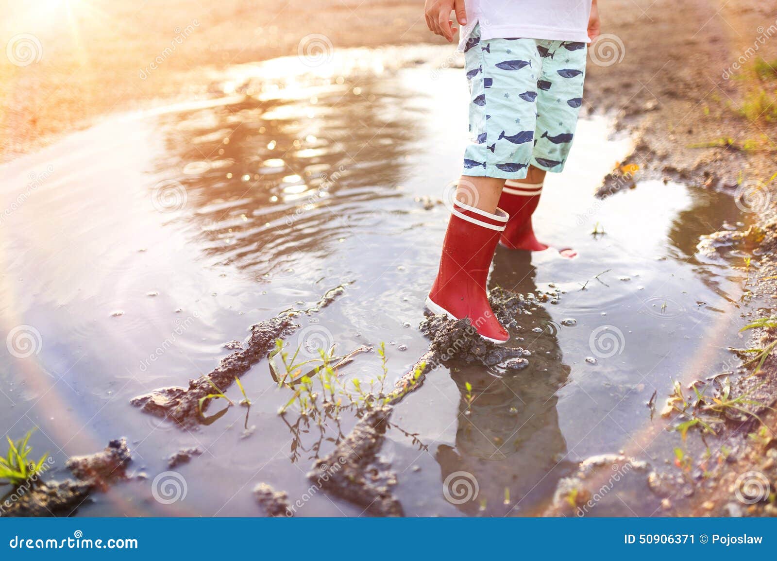 Boy in a puddle stock image. Image of spring, green, outside - 50906371