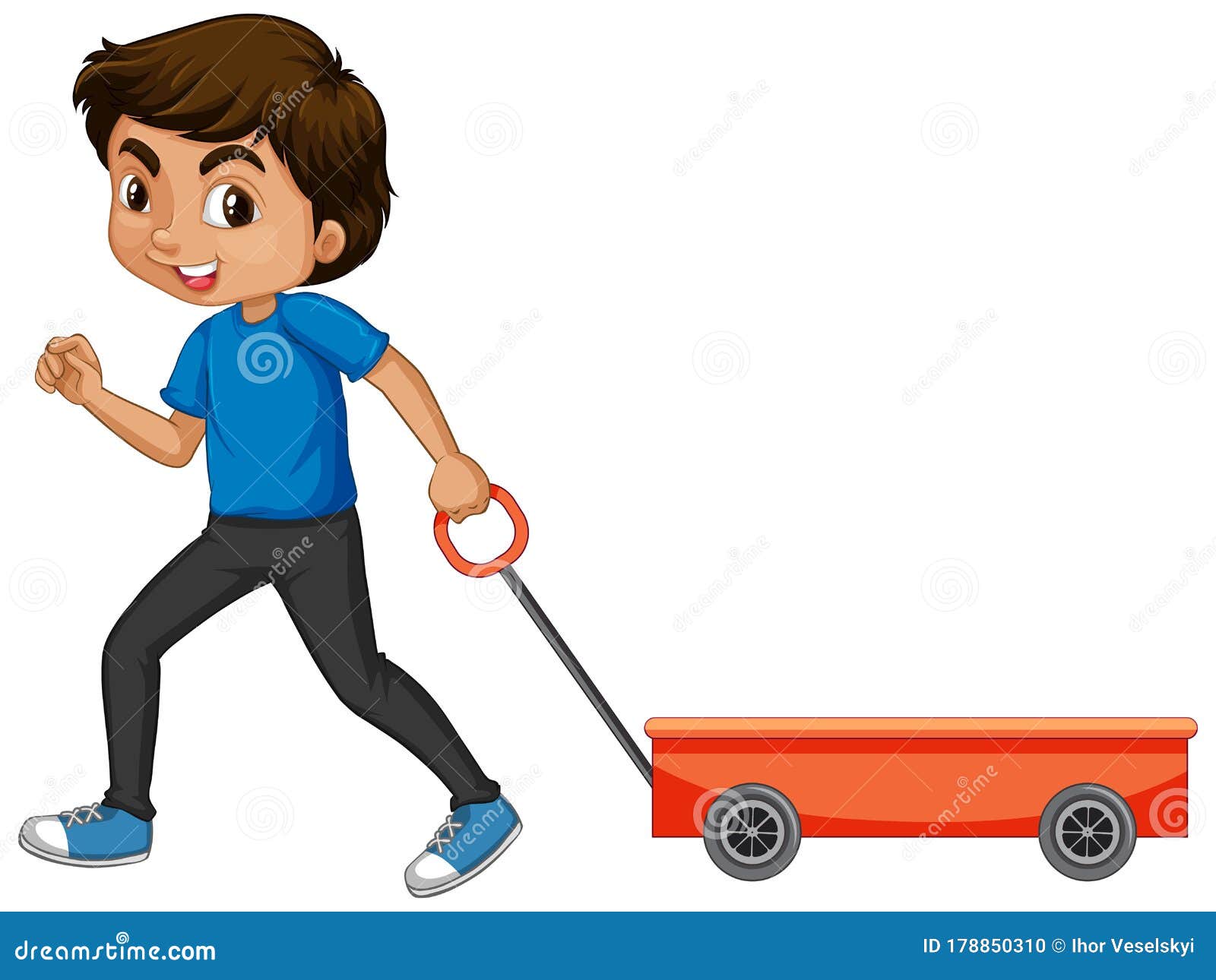 Boy Pulling Cart on White Background Stock Illustration - Illustration ...