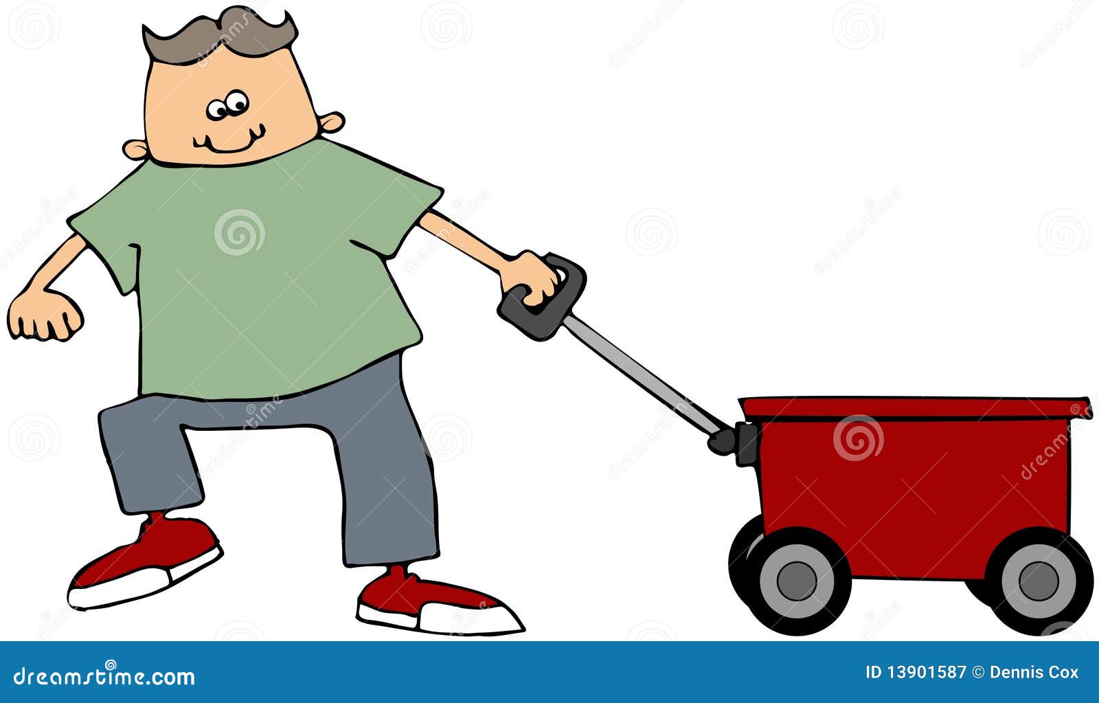 Boy Pulling a Red Wagon stock illustration. Illustration of male - 13901587